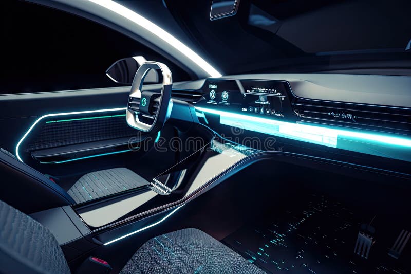 Modern Car Interior, with Sleek Dashboard and Touch Screen Controls ...