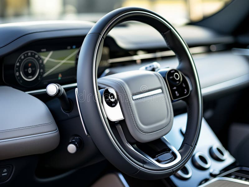 Modern Car Interior with Steering Wheel and Dashboard Stock Image ...