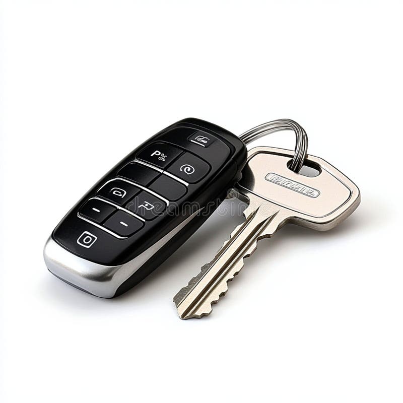 Modern Car Key Remote and Metal Key Closeup Image High Resolution Black ...