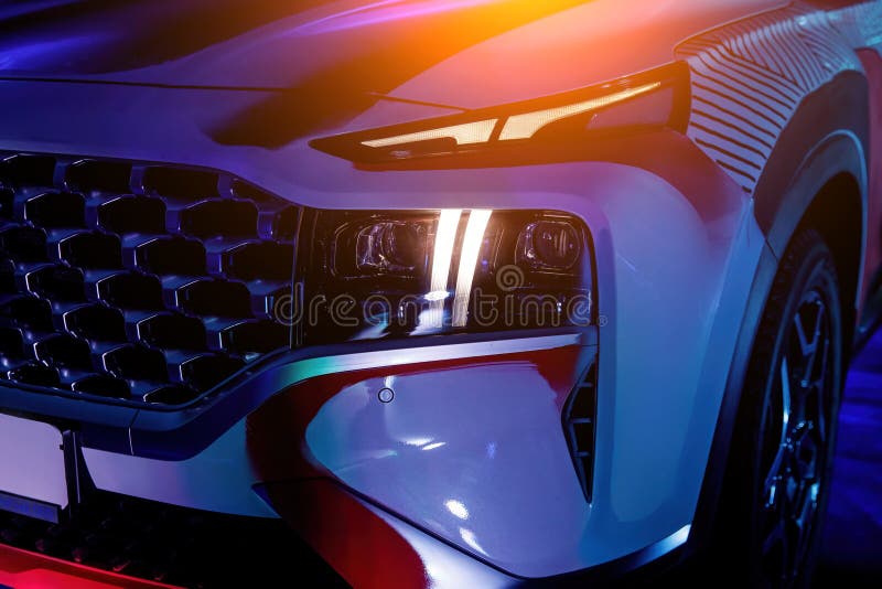 Modern Car Led Headlight Close Up. Editorial Stock Photo - Image of ...