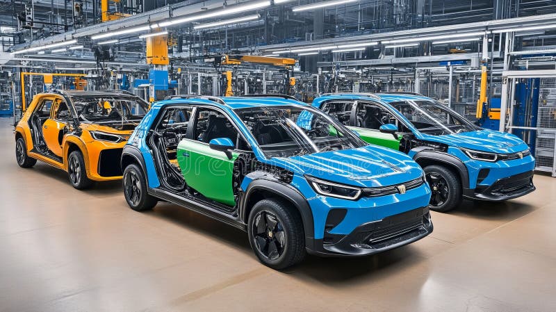 Modern Car Manufacturing Vibrant Assembly Line Buzzes with Activity As ...