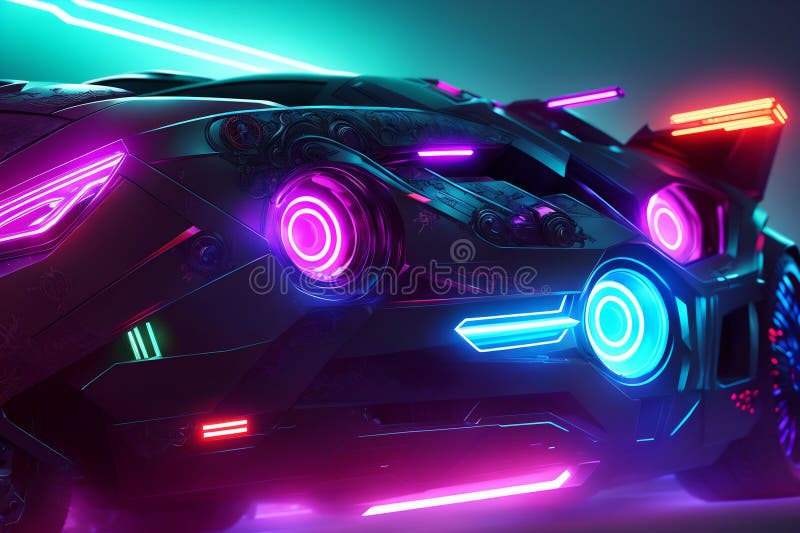 Modern car, neon elements stock illustration. Illustration of neon ...