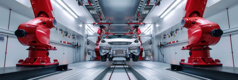 A Modern Car Painting Shop Featuring Robotic Systems for Efficient and ...
