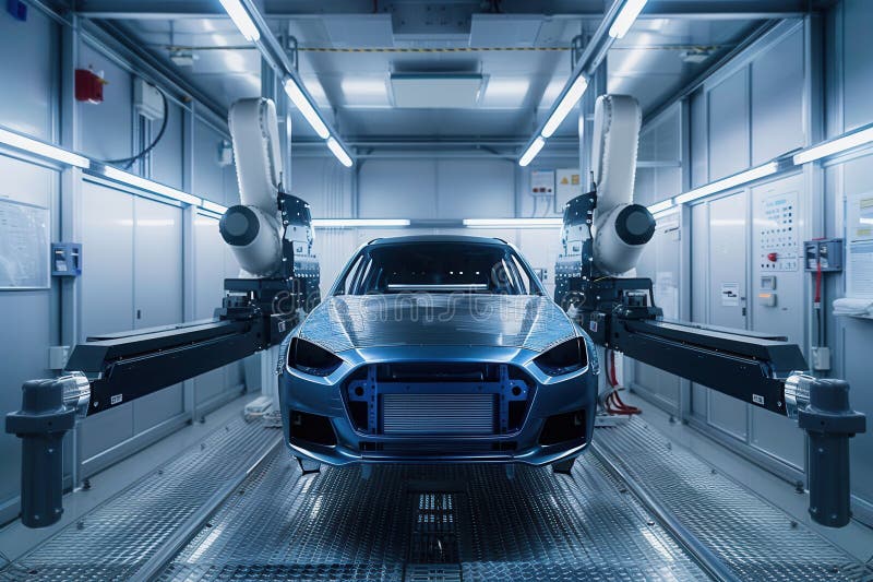 A Modern Car Painting Shop with Robotic Painting Systems in Operation ...