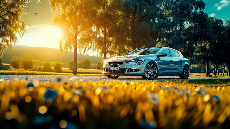 Modern Car Parked Against a Summer Backdrop Stock Illustration ...