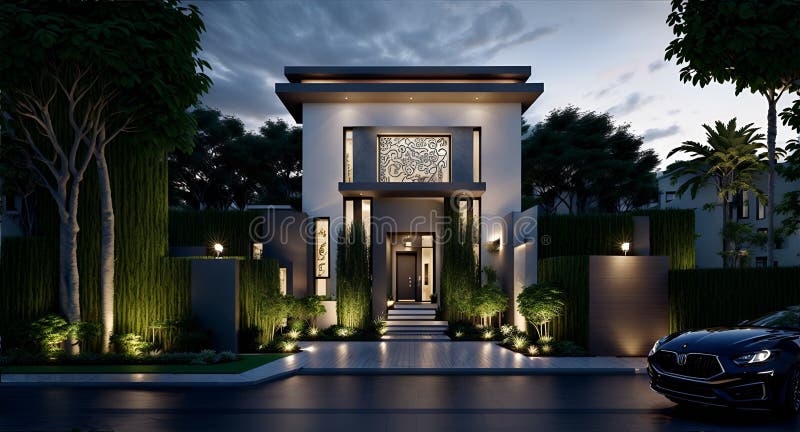 A Modern Car Parked in Front of a Luxurious Villa Created with ...