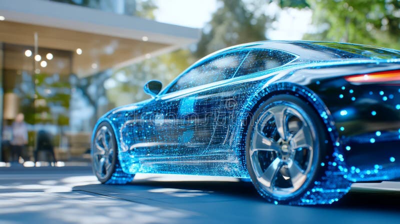 A Modern Car Parked Outdoors, Surrounded by a Subtle Holographic Shield ...