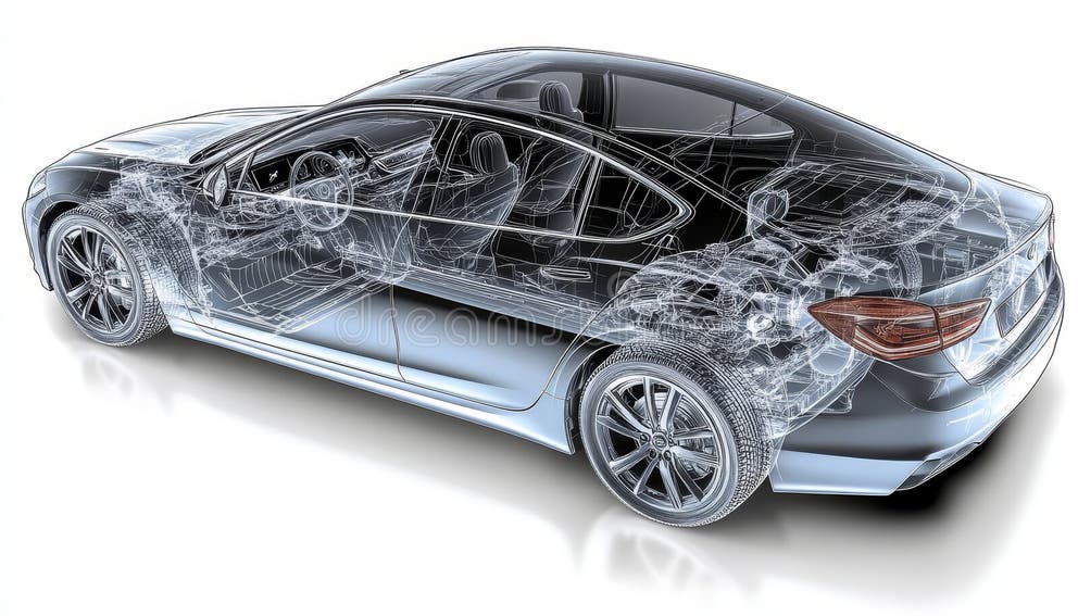 Modern Car X-Ray View Engineering and Design Innovation, Isolated on ...