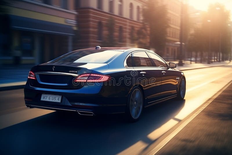 Modern Car on the Road in the Rays of the Setting Sun. Generative Ai ...
