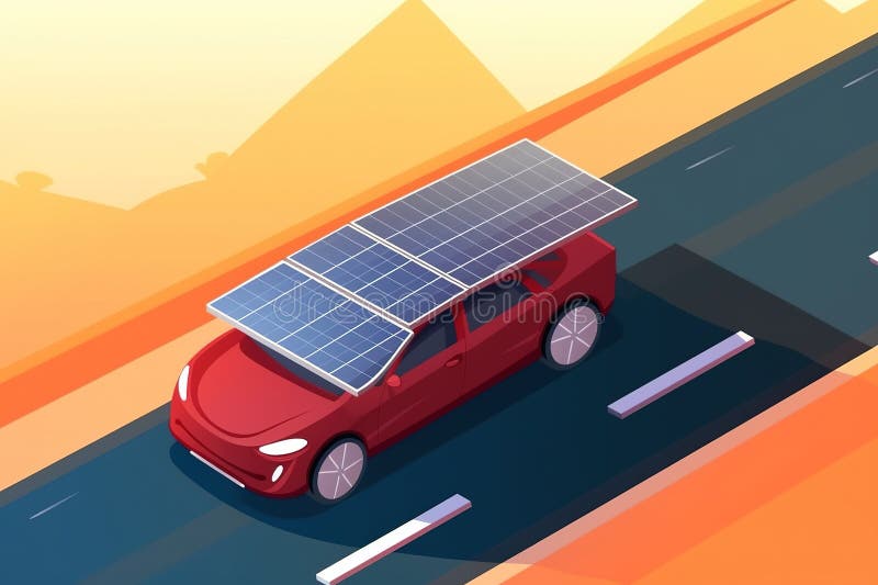 Modern Car with Solar Panels Driving on Road. Generative AI Stock ...