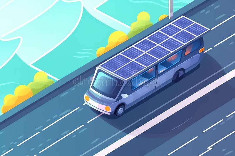 Modern Car with Solar Panels Driving on Road. Generative AI Stock ...