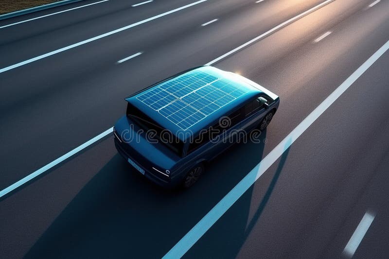 Modern Car with Solar Panels Driving on Road. Generative AI Stock ...