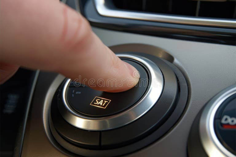 Modern Car Start Button Pressed with Dashboard Controls in Soft Focus ...