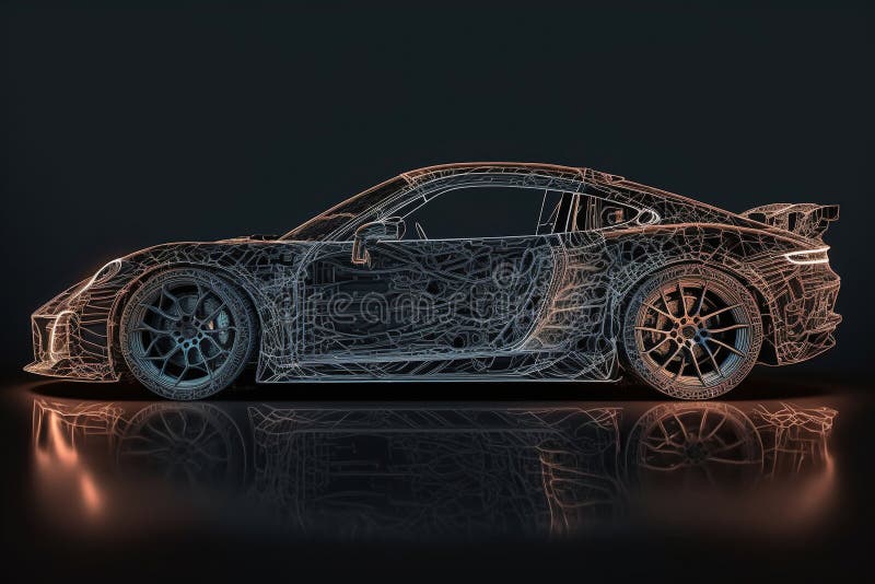 Modern Car Technology Concept with Wireframe Intersection. Generative ... Modern Car Technology Concept with Wireframe Intersection. Generative ...