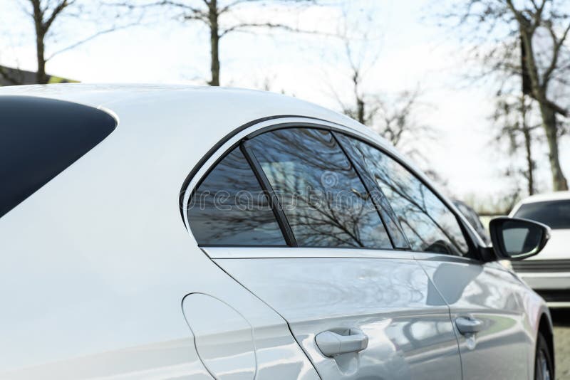 Modern Car with Tinting Foil on Window Outdoors Stock Photo - Image of ...