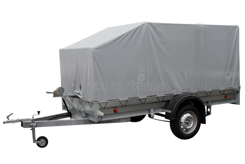 Car Trailer with Canvas Awning Isolated on White Background. Stock ...