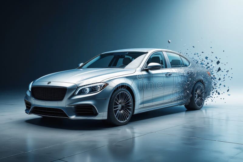 Modern Car Transforming into Digital Pixels Automotive Technology ...