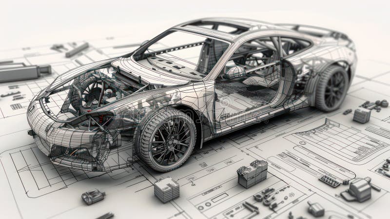 Modern Car Under Construction with Lots of Infographic Created with ...