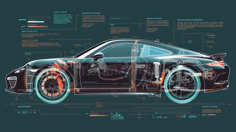 Modern Car Under Construction with Lots of Infographic Created with ...