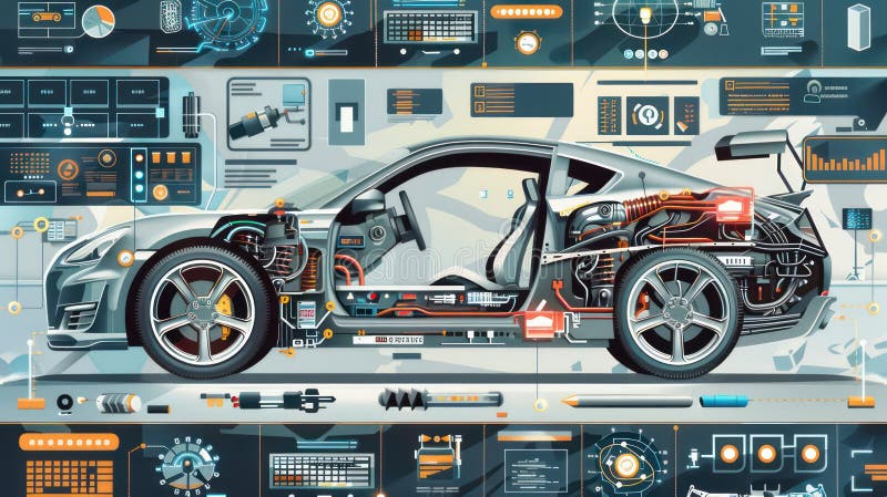 Modern Car Under Construction with Lots of Infographic Created with ...
