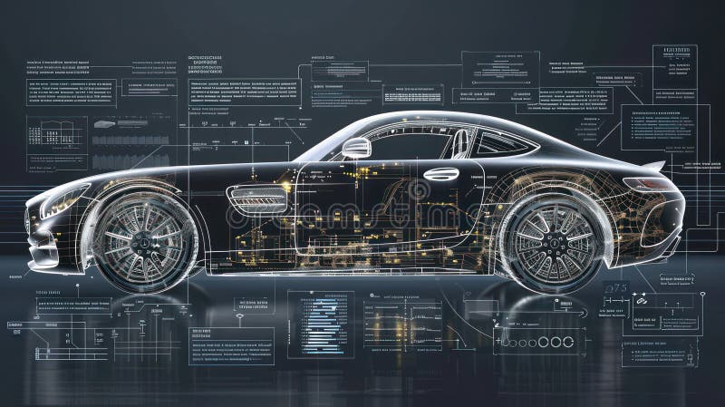 Modern Car Under Construction with Lots of Infographic Created with ...