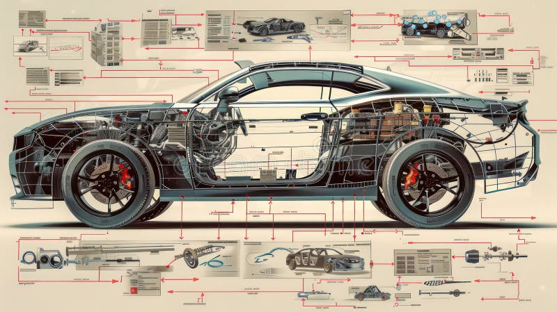 Modern Car Under Construction with Lots of Infographic Created with ...