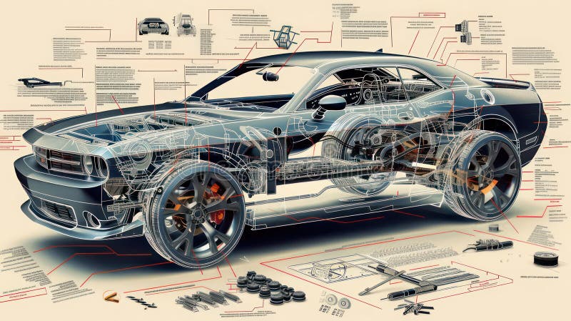 Modern Car Under Construction with Lots of Infographic Created with ...