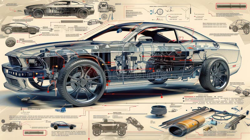 Modern Car Under Construction with Lots of Infographic Created with ...