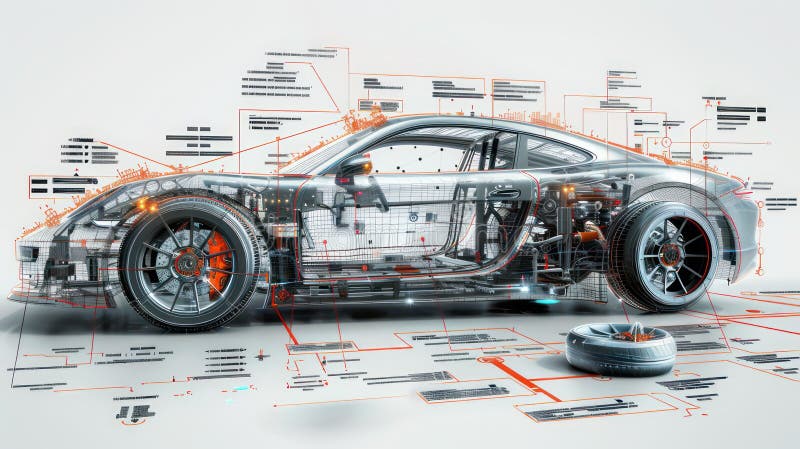 Modern Car Under Construction with Lots of Infographic Created with ...