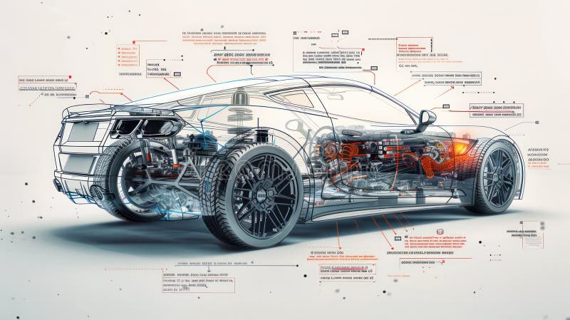 Modern Car Under Construction with Lots of Infographic Created with ...