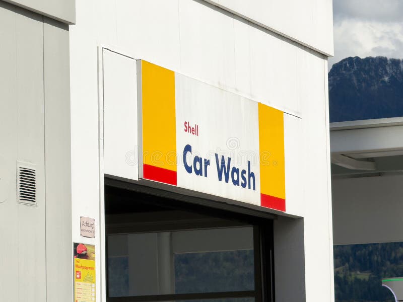 Modern Car Wash Station with Shell Branding and Mountain View Editorial ...