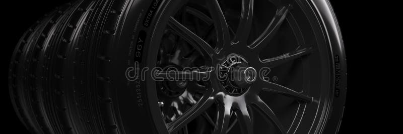 Modern Car Wheels in a Row 3d Render Stock Illustration - Illustration ...