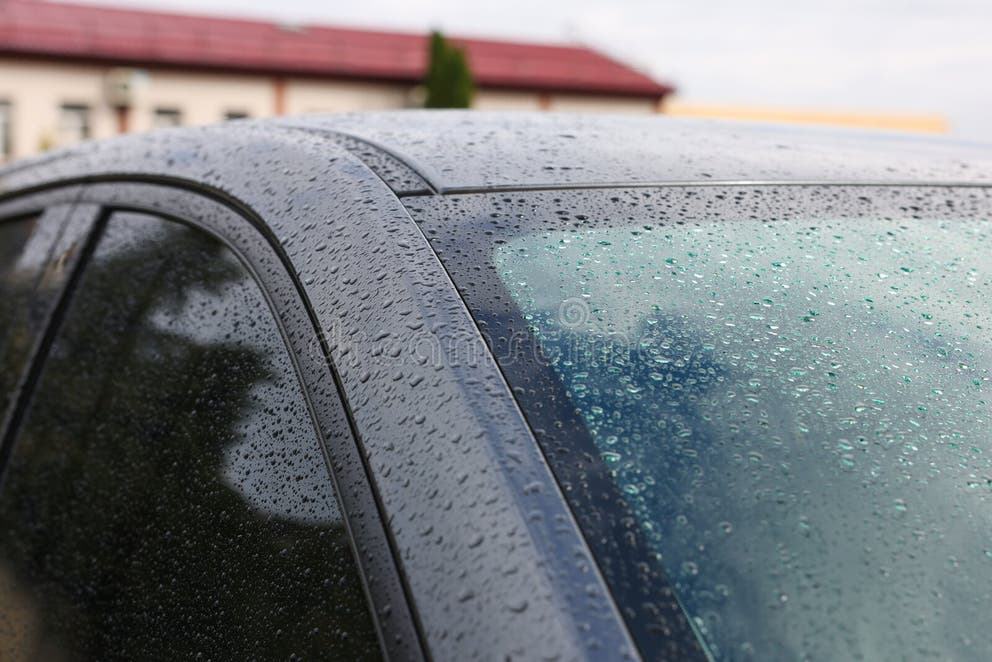 Modern Car with Windows in Water Drops Outdoors, Closeup Stock Photo ...