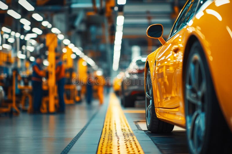 A Modern Car Workshop Interior Featuring Mechanics at Work with Vibrant ...