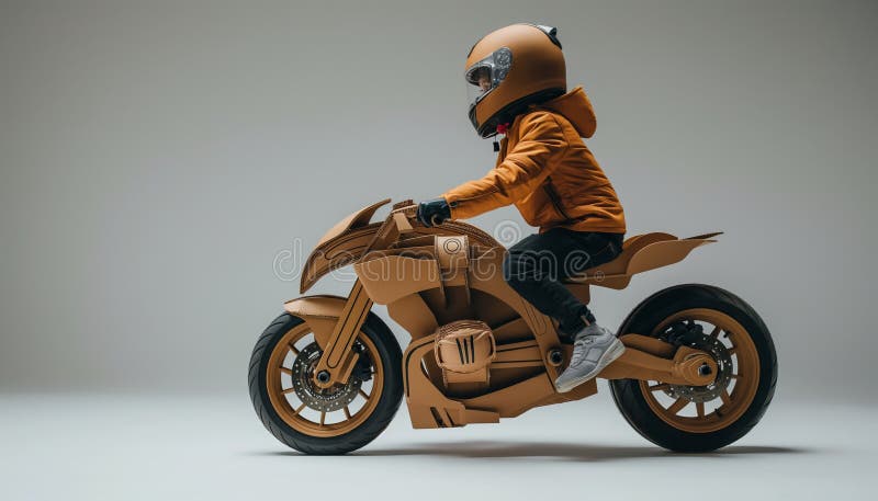 Modern Cardboard Motorcycle and Rider in Studio Stock Image - Image of ...