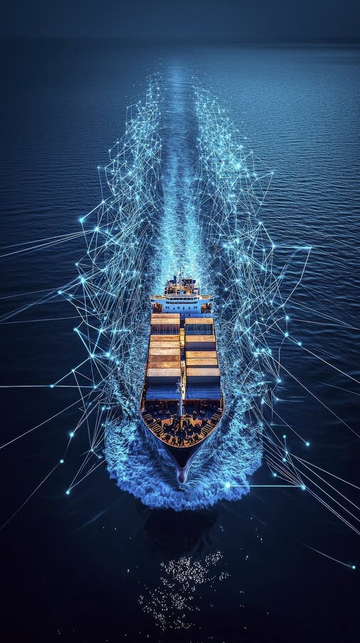 Modern Cargo Carrier Crossing Azure Oceanic Network Grid Stock ...