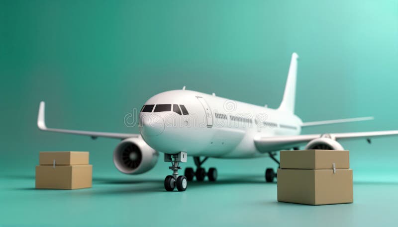 Modern Cargo Plane Ready for Loading. Cardboard Boxes Prepared for ...