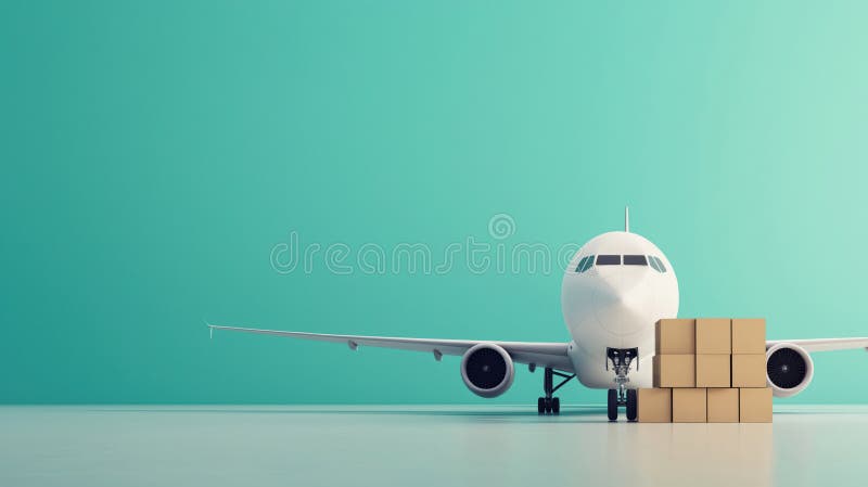 Modern Cargo Plane Ready for Loading. Stack of Boxes on Ground Air ...