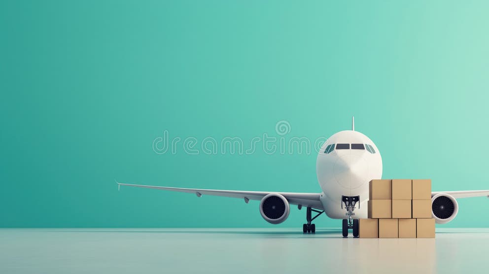 Modern Cargo Plane Ready for Loading. Stack of Boxes on Ground Air ...
