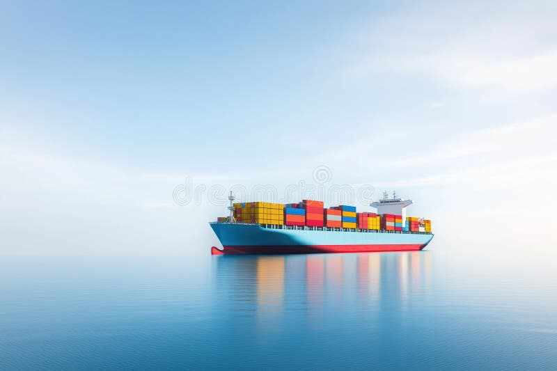 Modern Cargo Ship Sails Peacefully Across Clear Eco-friendly Ocean ...