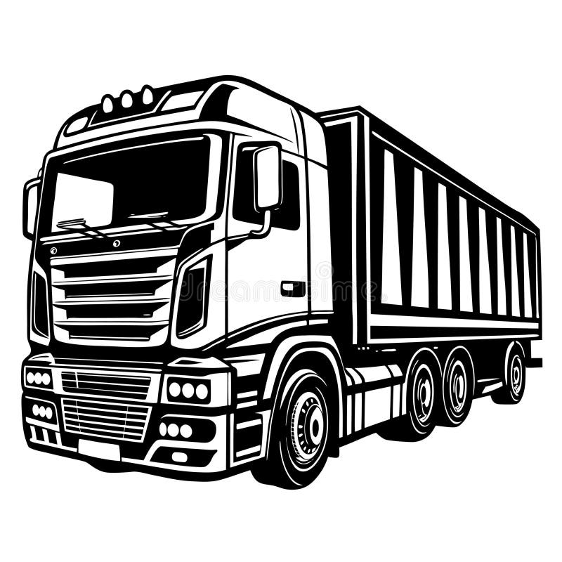 Modern Cargo Truck Illustration in Black and White Style Stock Vector ...