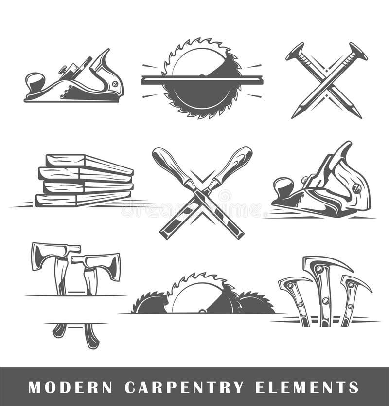 Carpentry Tools. Labels and Design Elements Stock Vector - Illustration ...