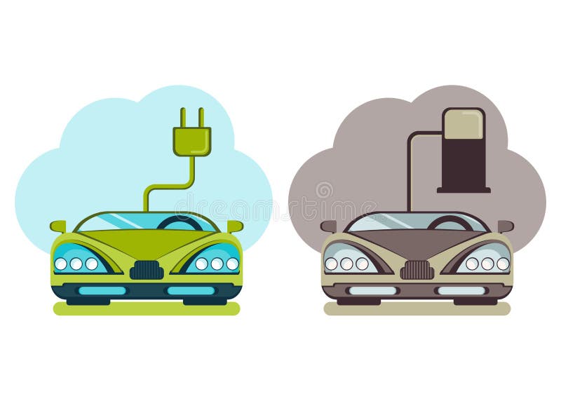 Modern Cars Green Energy and Pollution Stock Vector - Illustration of ...