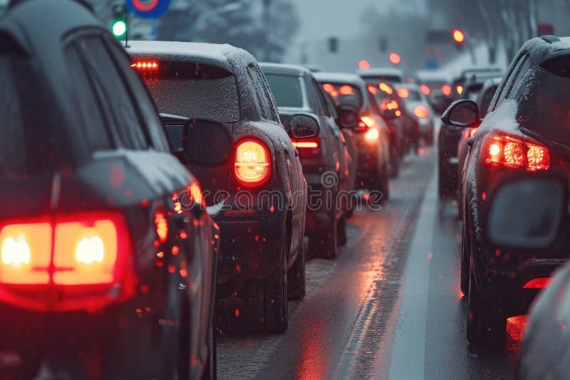 Modern Cars are Stuck in a Traffic Jam in Winter Stock Illustration ...
