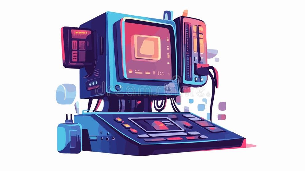 Modern Cartoon Computer Processor with Sign Vector Illustration Stock ...