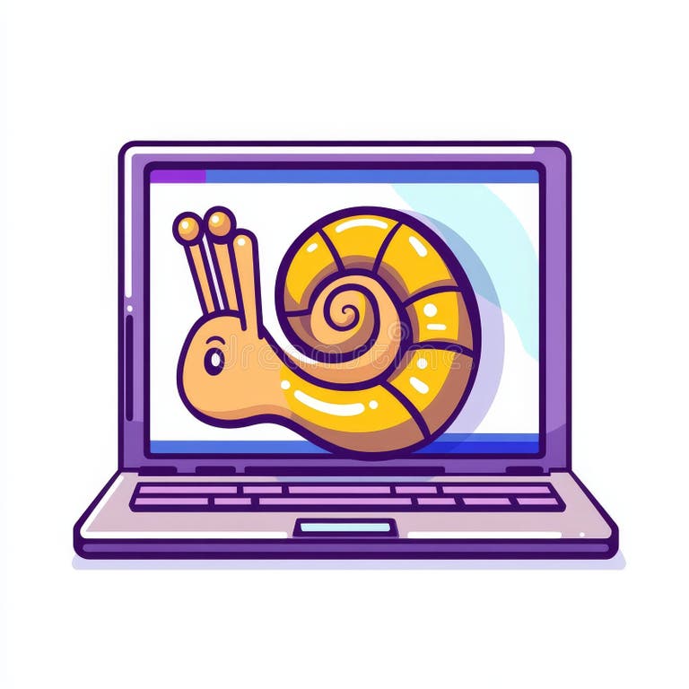 A Modern Cartoon Depicts Male Hands on a Computer Keyboard, with a Slow ...