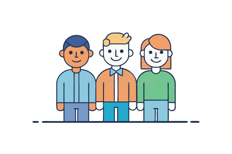 Modern Cartoon Graphic of Three Happy Individuals with Diverse Features ...