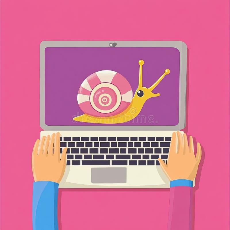 In a Modern Cartoon Illustration, Male Hands Type on a Computer ...