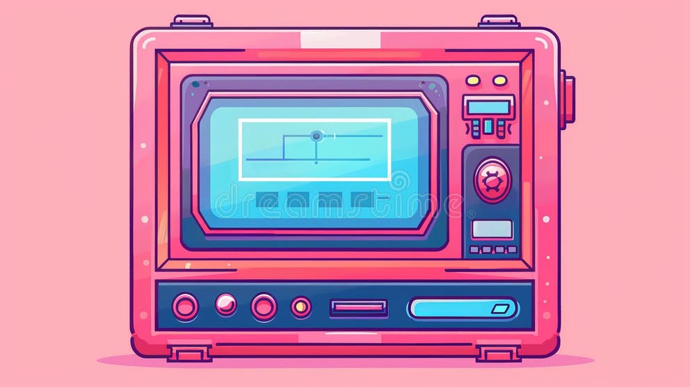 Modern Cartoon Set with Retro Computer Interface, Buttons, Windows ...