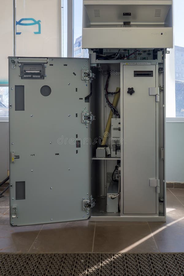 Modern Cash Acceptance and Payment Terminal with an Open Front Door ...